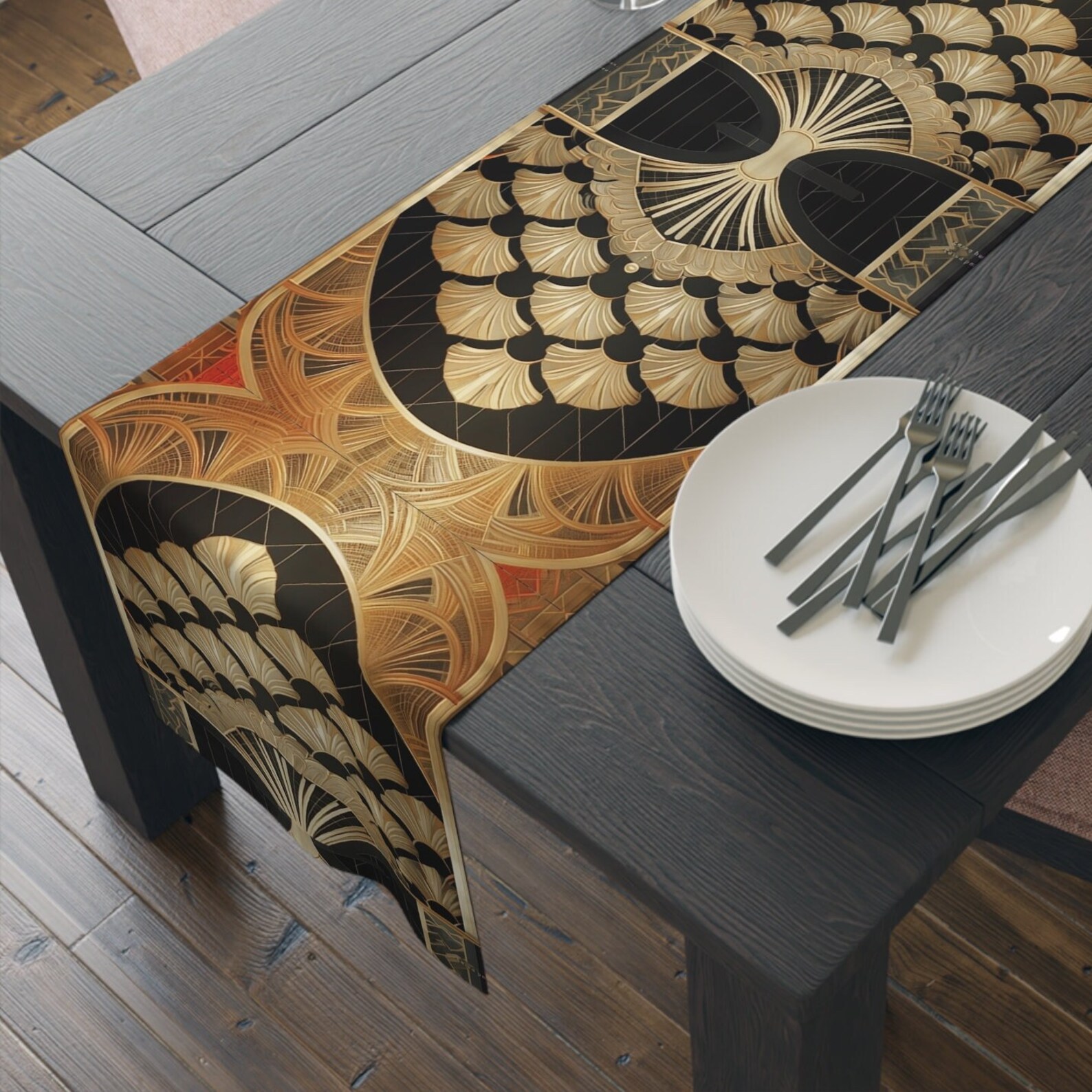 Autumn Gold Black Table Runner Black Gatsby Table Cloth Art Deco 1920s ...