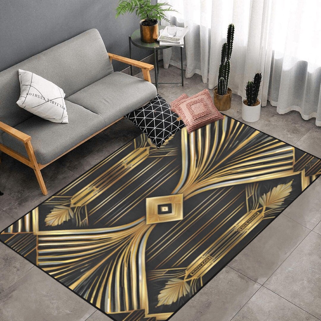 Geometric Rug Gold Black Area Rug Art Deco Gatsby Gold Rug Non Slip ...
