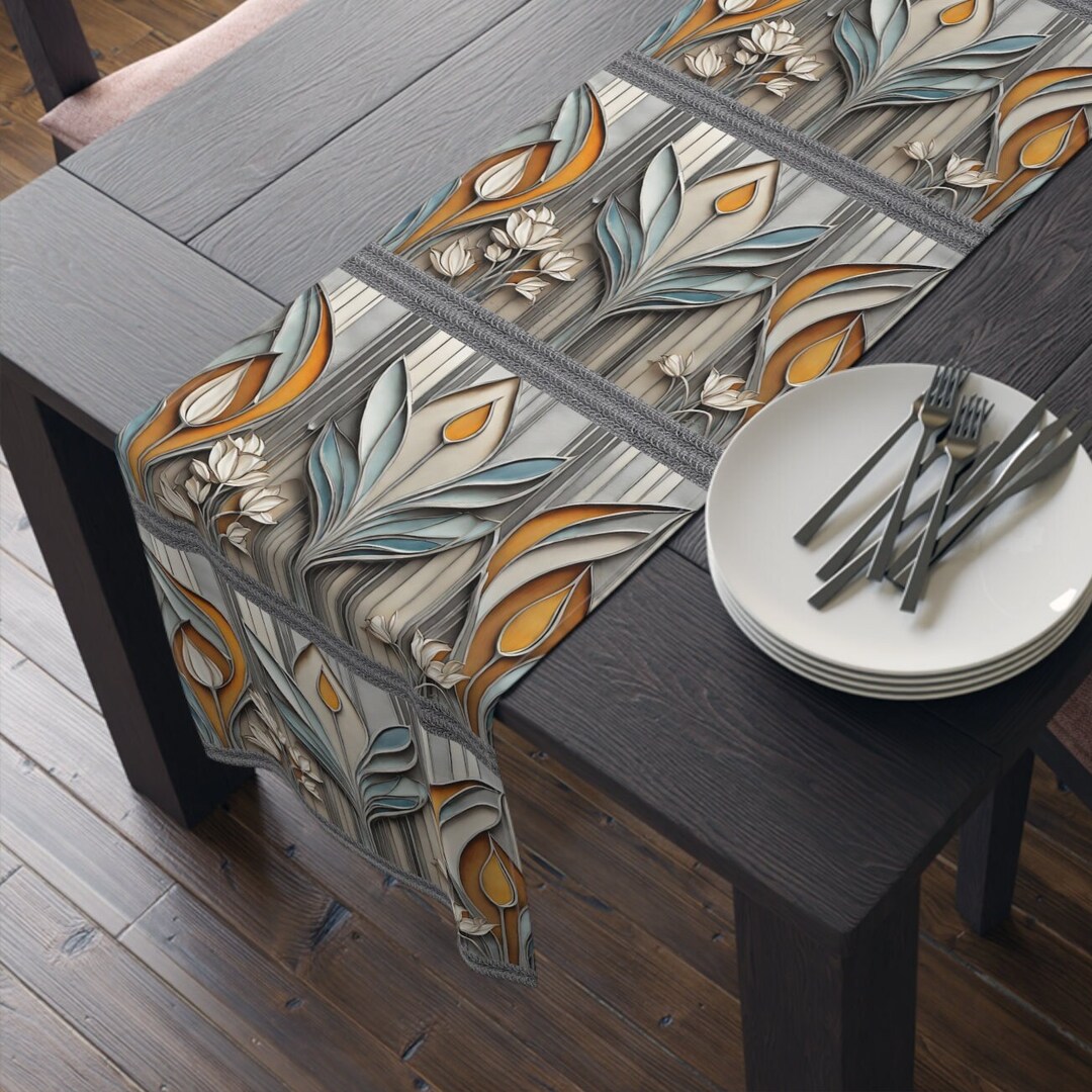 Gray Table Runner Art Nouveau Gatsby Art Deco Style Inspired Home Decor ...