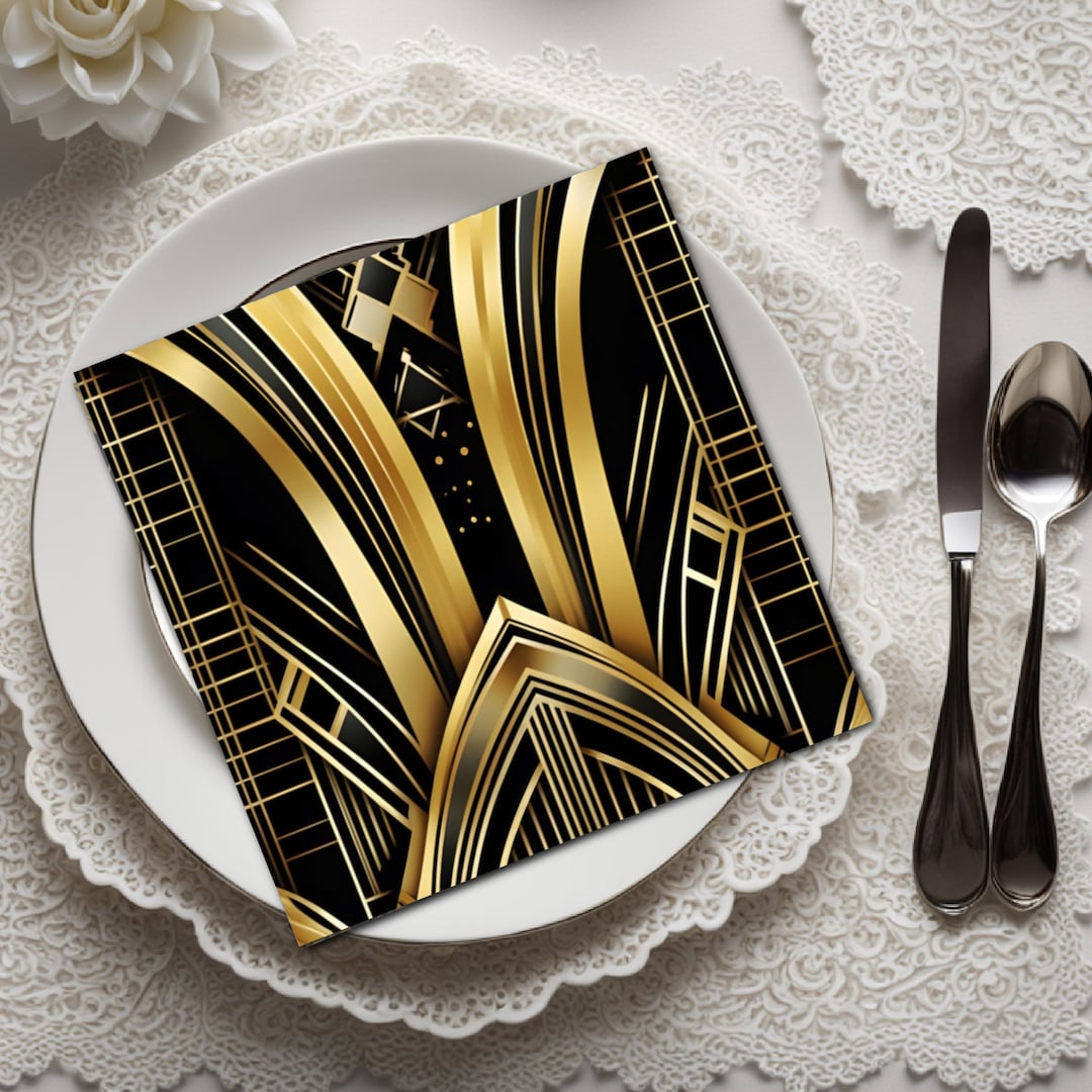 Gatsby Art Deco Cloth Napkins Set of 4 Gatsby Black Gold Geometric ...