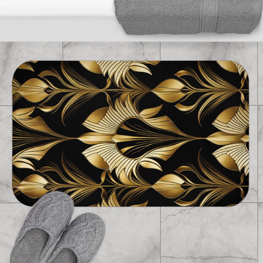 Gold Art Deco Bath Mat Gatsby Bathroom Black Gold Home Bath Decor Rug ...