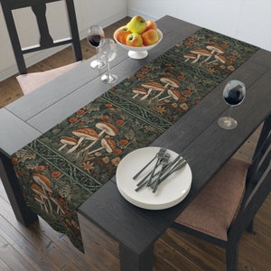 William Morris Inspired Mushroom Table Runner Cottagecore Autumn ...