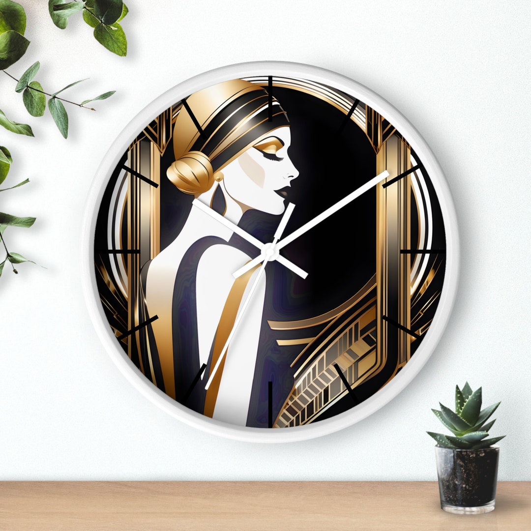 Gatsby Girl Art Deco Style Wall Clock Gatsby Girl Black Gold Retro ...