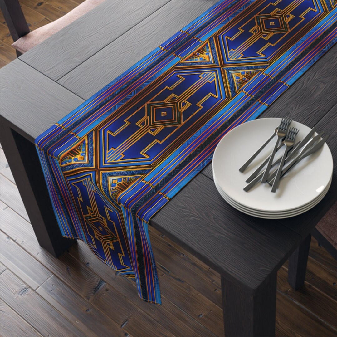 Blue Art Deco Gatsby Table Runner Aesthetic Gold Geometric Catsby 1920s ...