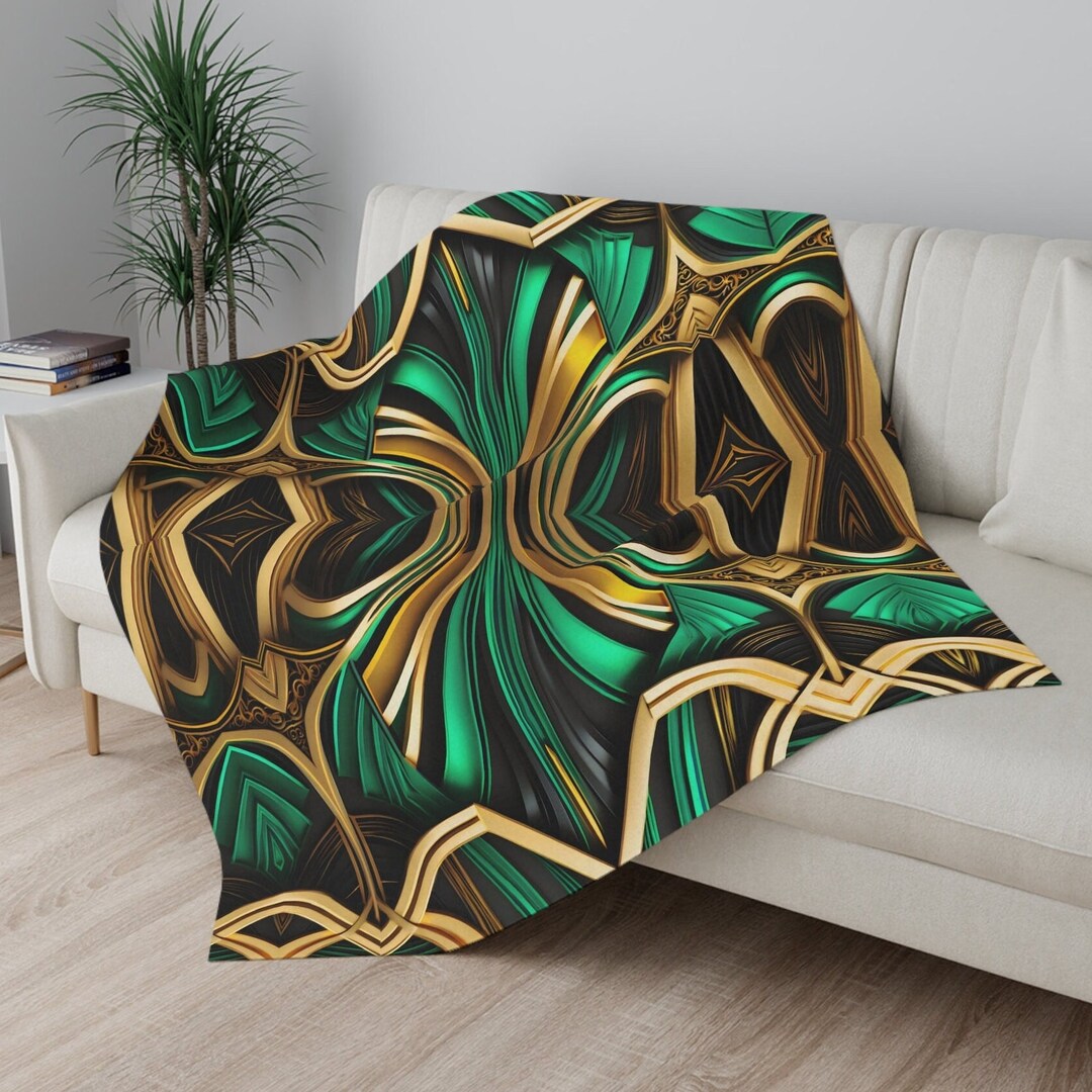 Gatsby Art Deco Green Gold Sofa Throw Couch Gatsby Blanket Retro Home ...