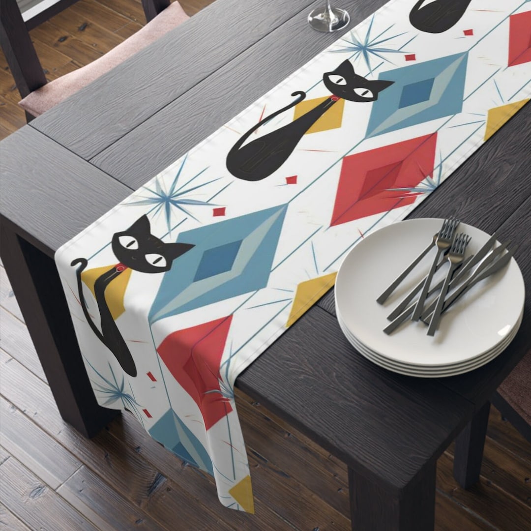 Atomic Cat Table Runner Mid Century Modern Retro 1950's Kitchen Decor ...