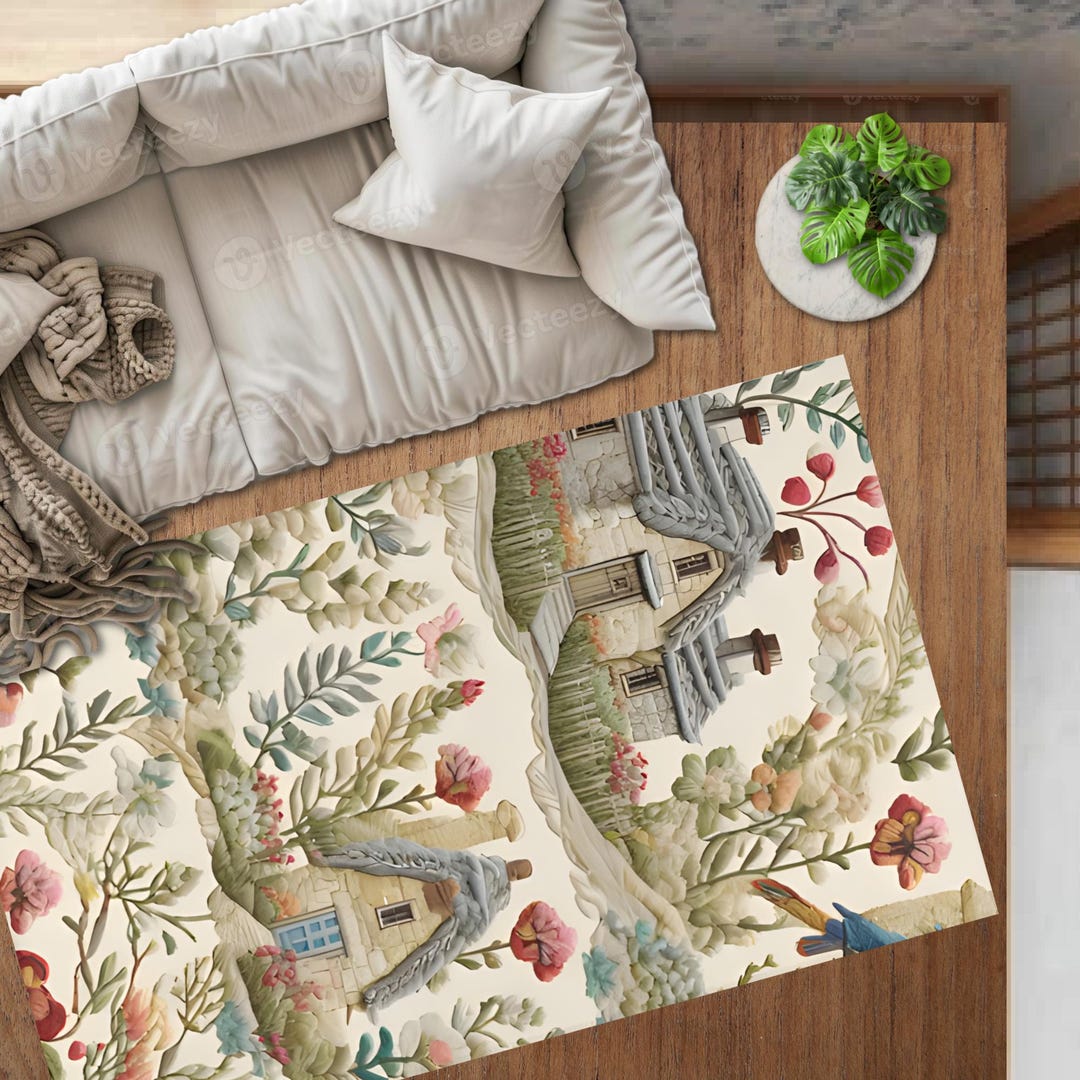 English Cottage Garden Rug Living Room Bedroom William Morris Inspired ...