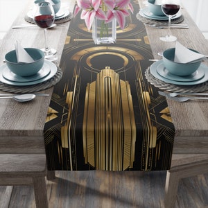 Table Runner Black Gold Art Deco Gatsby 1920s Style Aesthetic Pattern ...