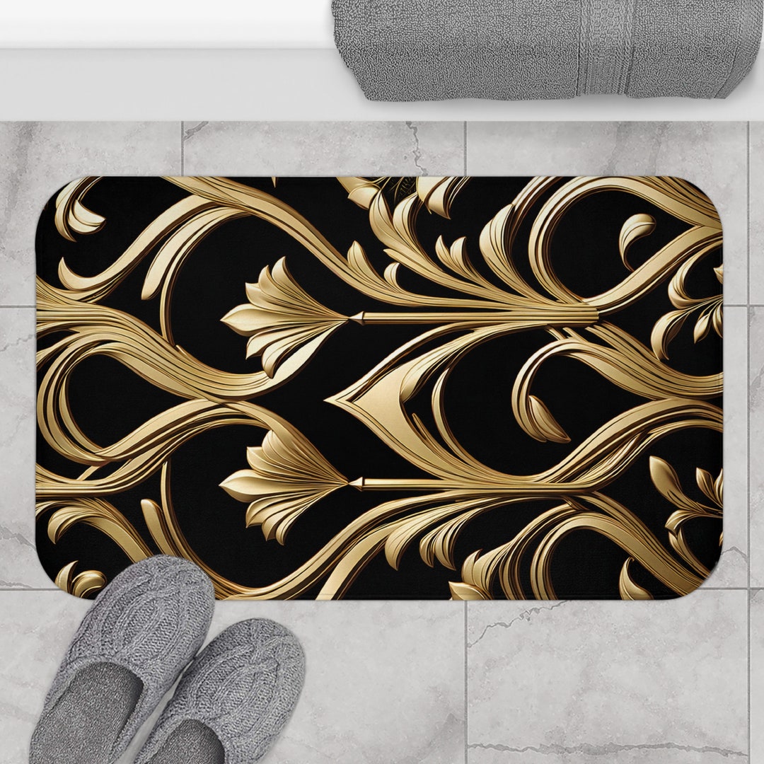 Black Gold Art Deco Bath Mat Gatsby Bathroom Home Bath Decor Rug Home ...