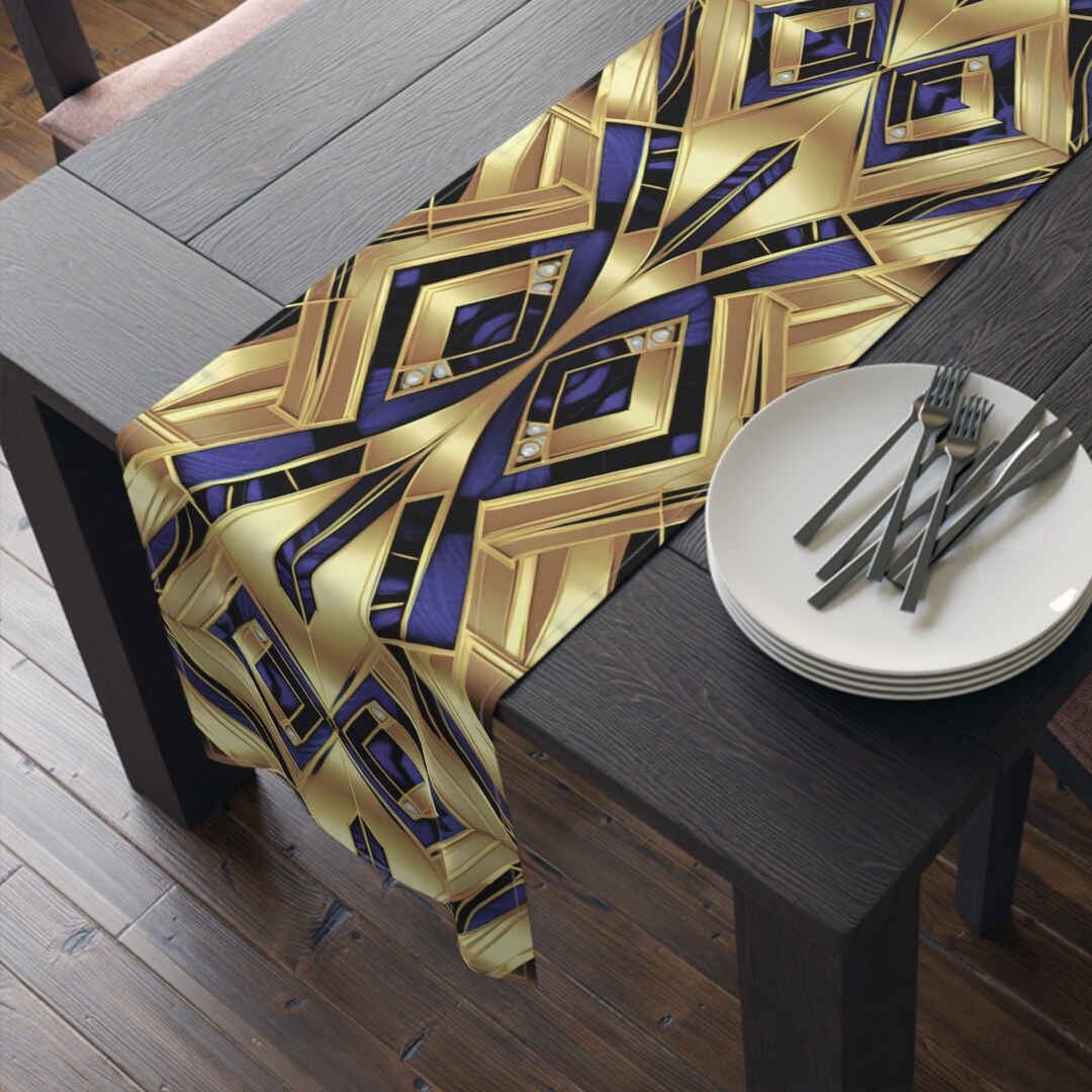 Blue Gold Table Runner Retro Gatsby Table Cloth Art Deco 1920s Style ...
