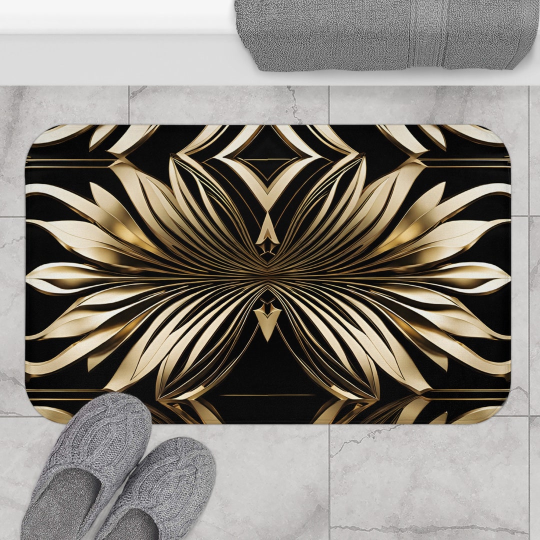 Starbusrt Art Deco Bath Mat Gatsby Bathroom Black Gold Bath Decor Rug ...