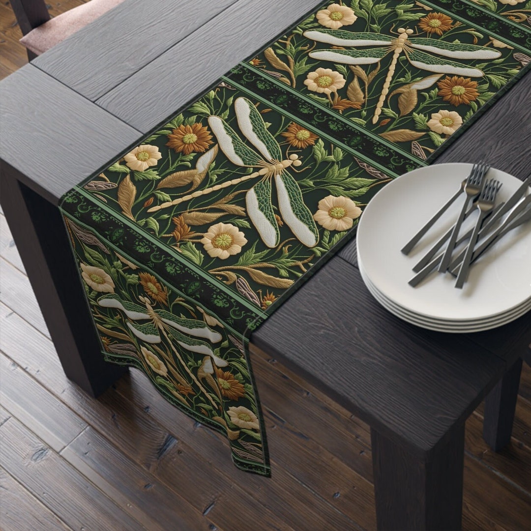 Dragonfly Table Runner Cottagecore William Morris Inspired Moth Boho ...