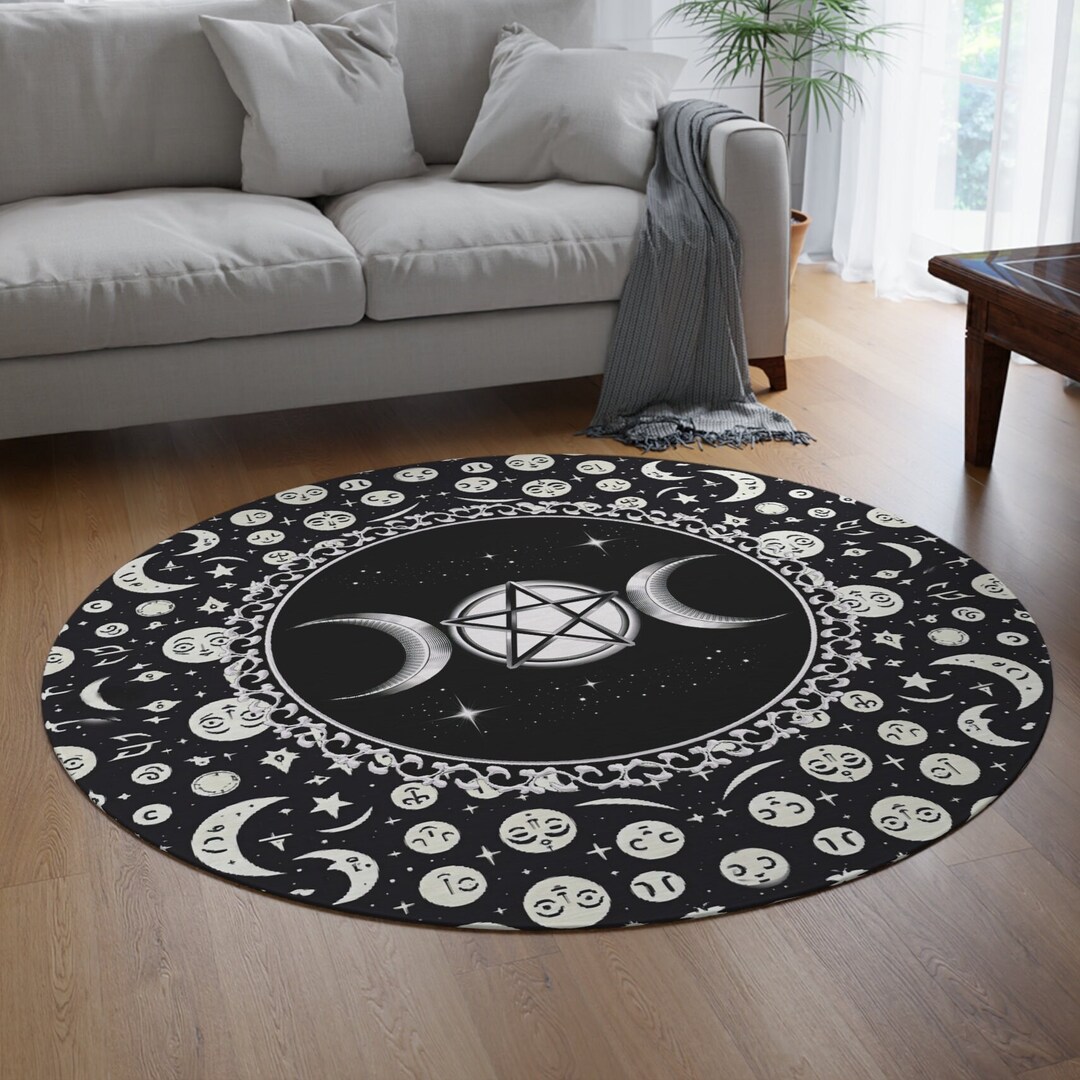 Triple Moon Goddess Rug Gothic Black White Goth Dark Aesthetic Round ...