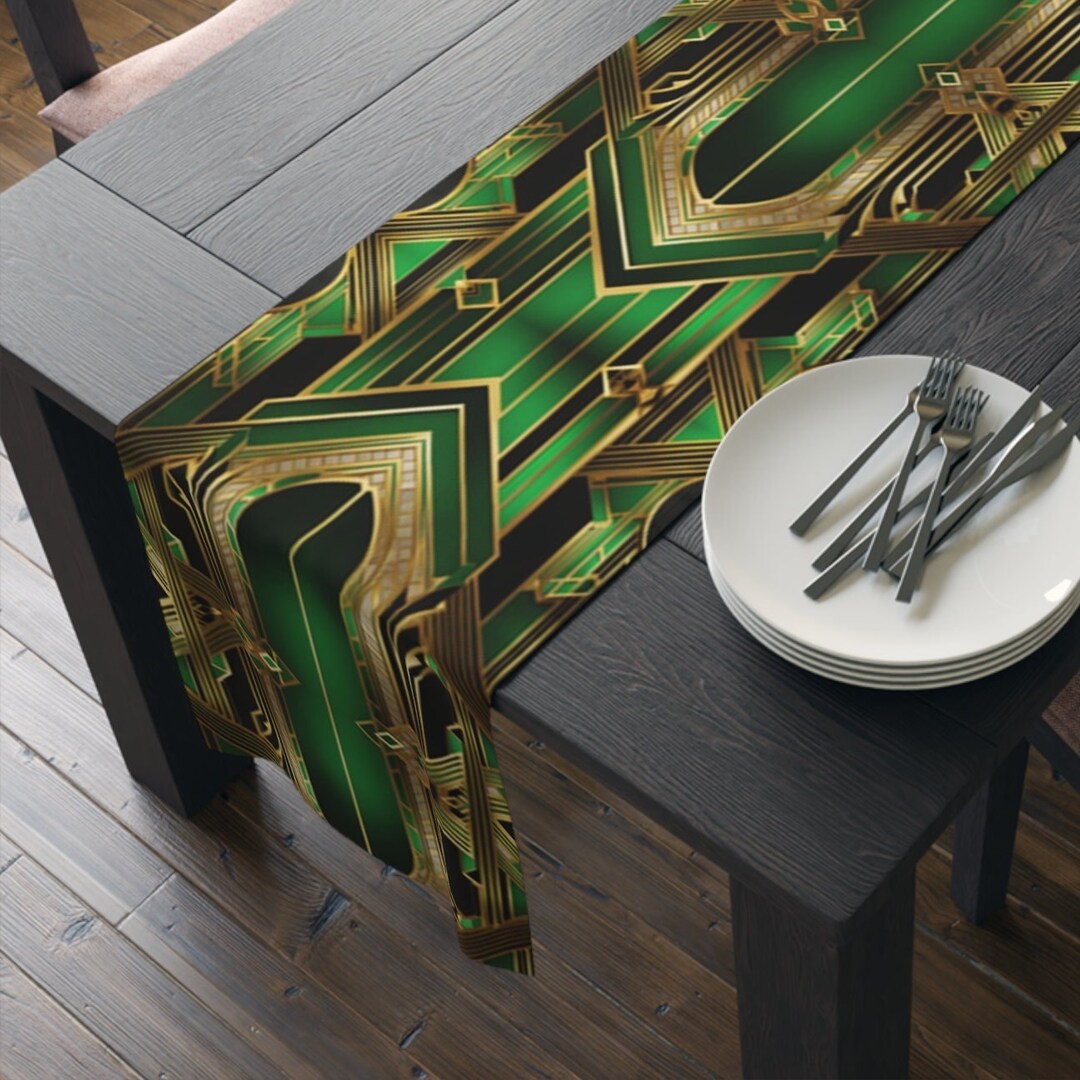 Green Gold Black Art Deco Table Runner Cloth Black Gold Gatsby 1920s ...