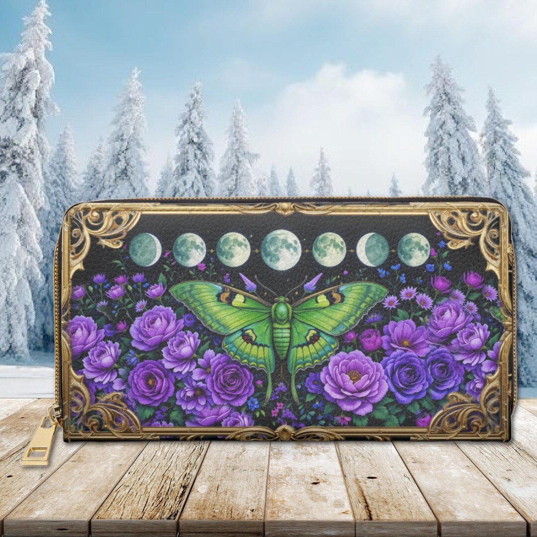 Luna Moth Celestial Wallet Dark Cottagecore Witchy Moon Phase Zipper ...