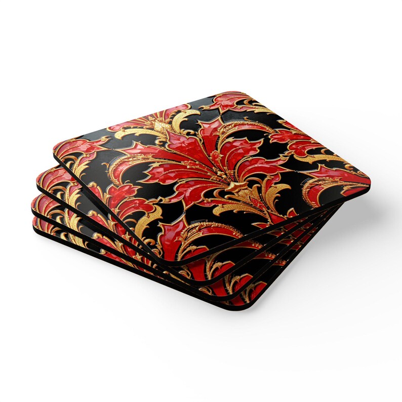 Red Gatsby Coaster Set Art Deco Green Gold Coasters Old Hollywood Style ...