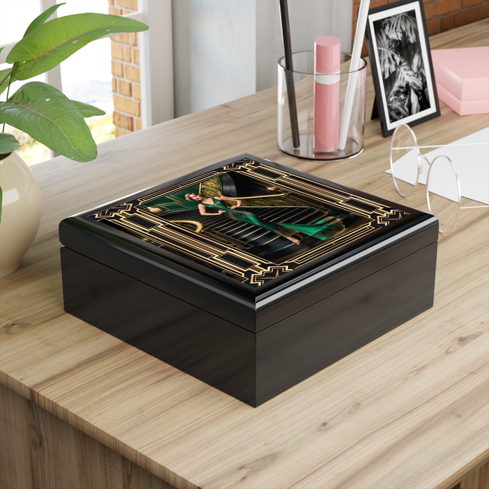 Art Deco Flapperjewelry Box Gatsby Girl Memory Box Black Green Gold Art ...