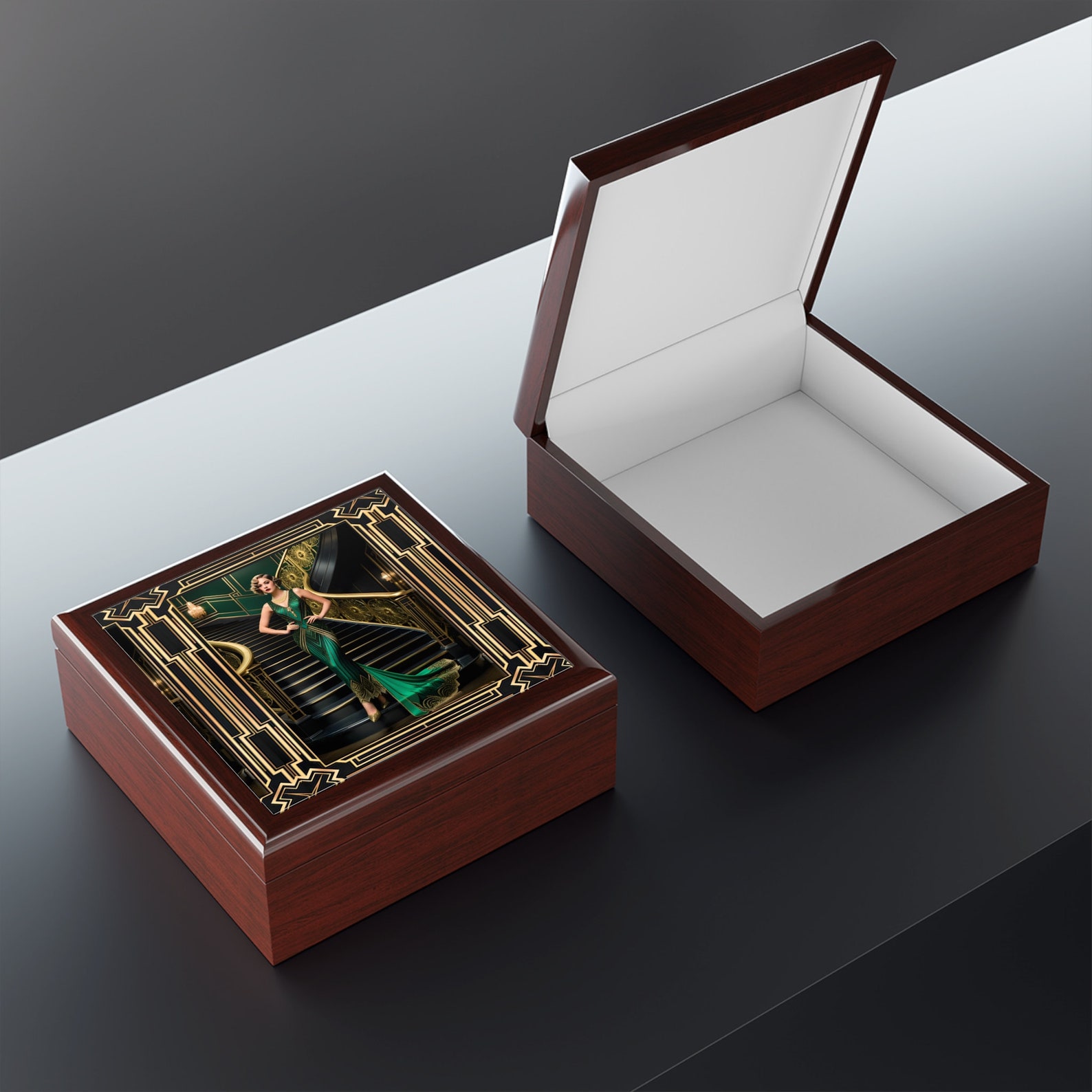 Art Deco Flapperjewelry Box Gatsby Girl Memory Box Black Green Gold Art ...