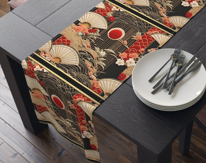 Japanese Obi Table Runner - Black, Gold, Silver With White & Pink ...