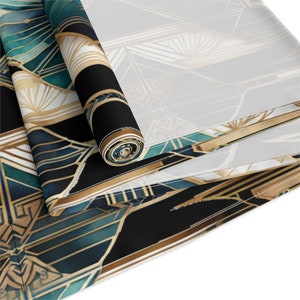 Gatsby Art Deco Table Runner Aesthetic Green Gold Geometric Catsby ...