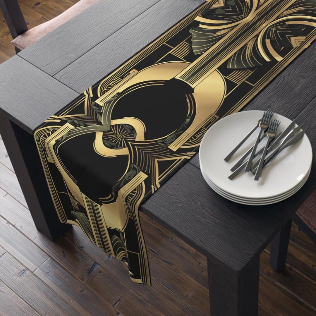 Gatsby Style Table Runner Table Cloth Gold Black Retro Style Art Deco ...