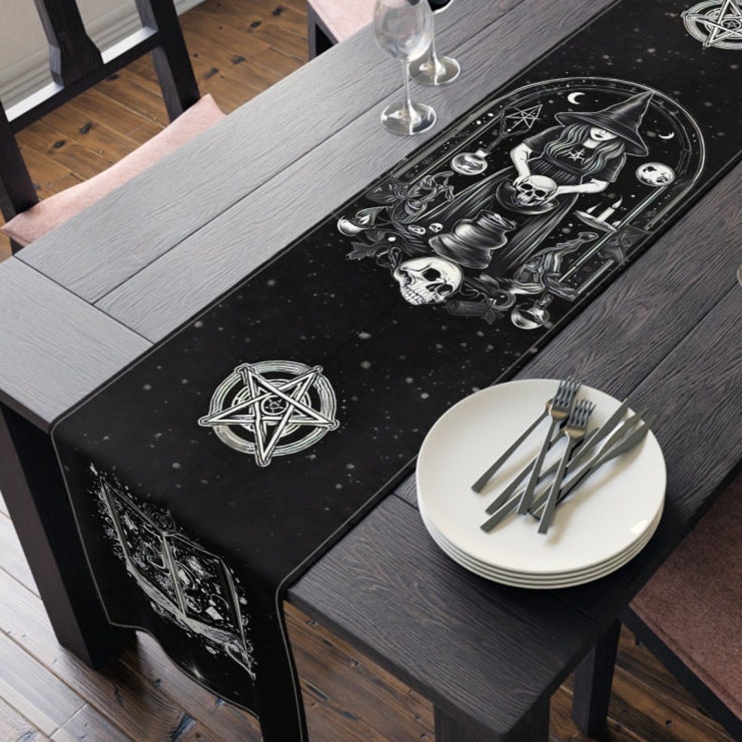 Halloween Table Runner Gothic Witch Kitchen Decor Skulls - Etsy