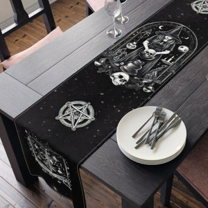 Halloween Table Runner Gothic Witch Kitchen Decor Skulls - Etsy