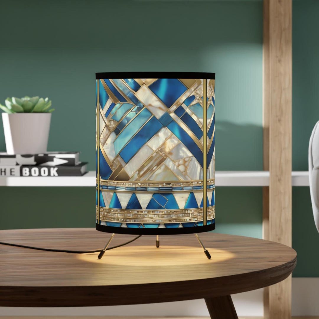 Blue Gold Table Lamp Gold Art Deco Tripod Gatsby Retro Mid Century Old ...