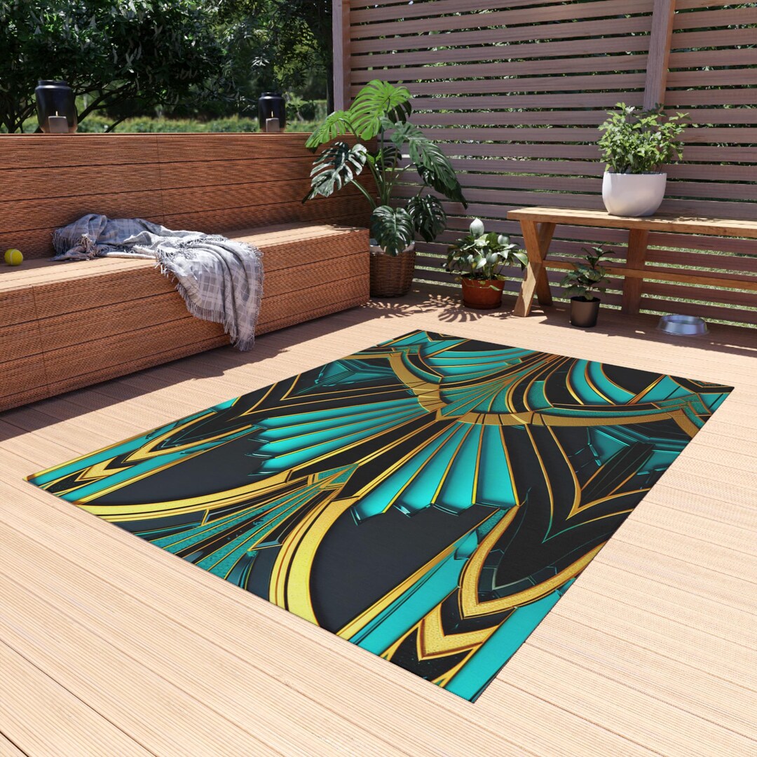 Teal Gold Rug Black Art Deco Gatsby Gold Rug Patio Non Slip Carpet ...