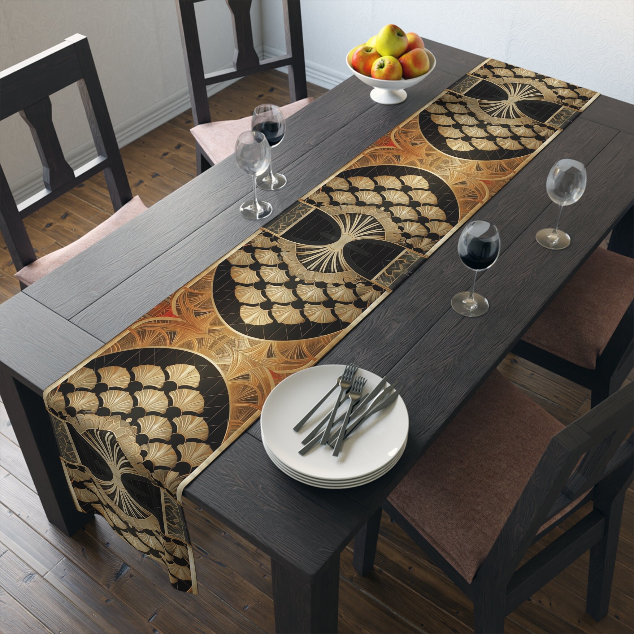 Autumn Gold Black Table Runner Black Gatsby Table Cloth Art Deco 1920s ...