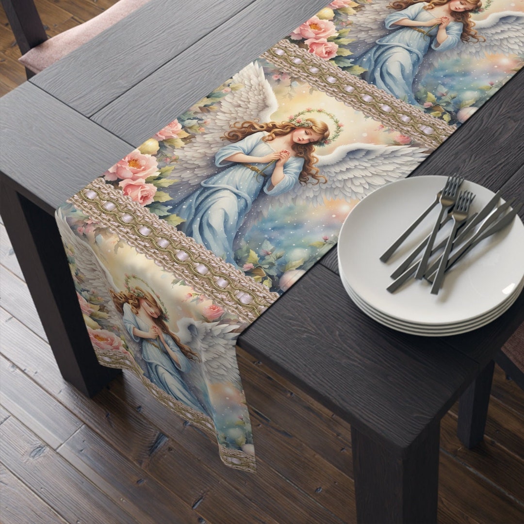 Angel Table Runner Victorian Angel Cherub Winter Holiday Christmas Fall ...