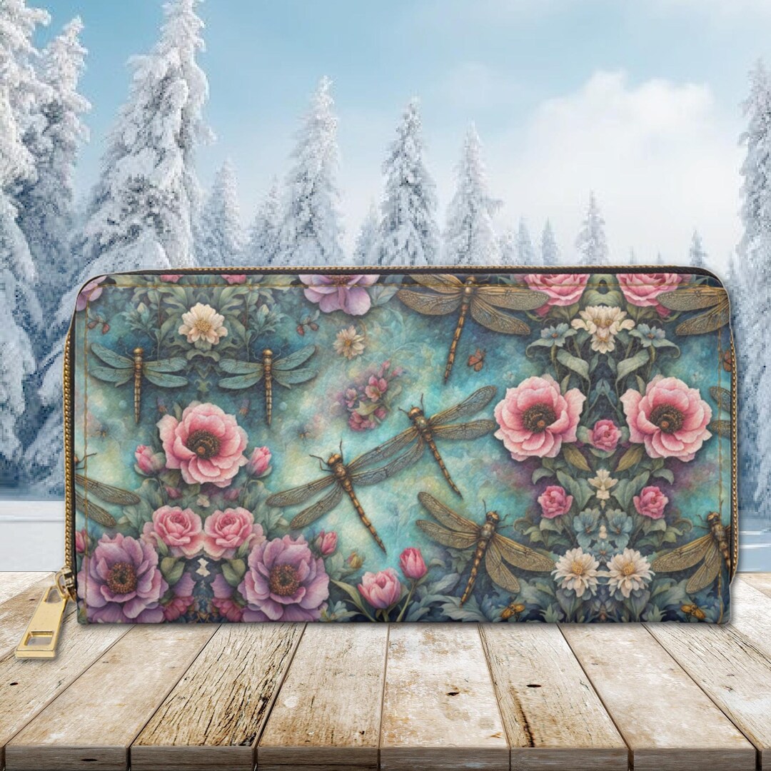 Dragonfly Wallet Dark Cottagecore Witchy Nature Flower Zipper Wallet ...