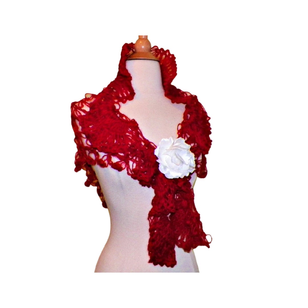 Triangle Red Shawl Bridal Lace With Sequin Crochet Mohair Bridal ...