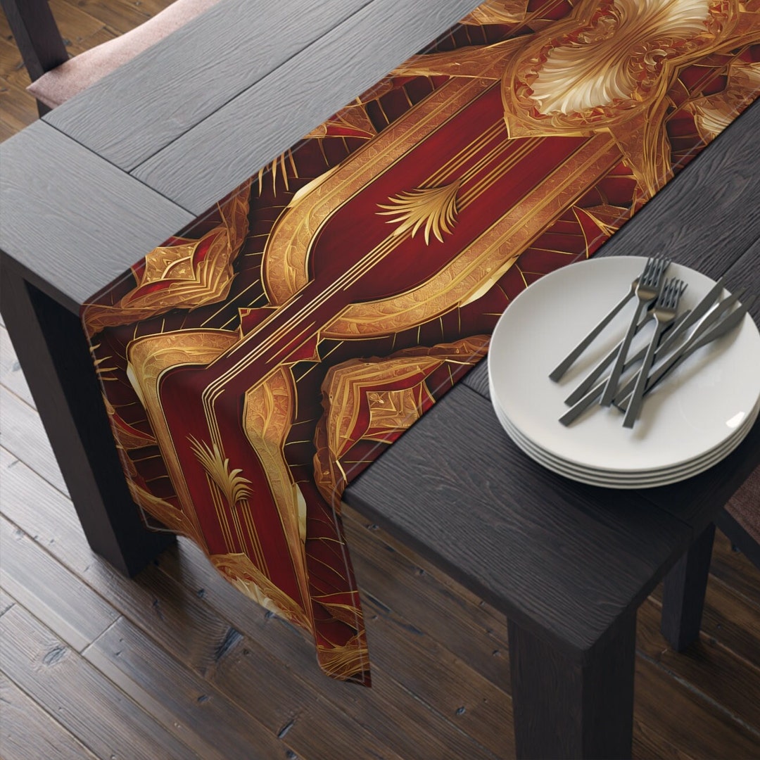 Art Deco Red Gold Table Runner Gatsby Elegant Art Nouveau Decor 1920s ...