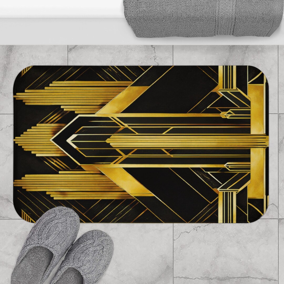 Bath Mat Retro Gold Art Deco Bath Rug Gatsby Bathroom Home Bath Decor ...