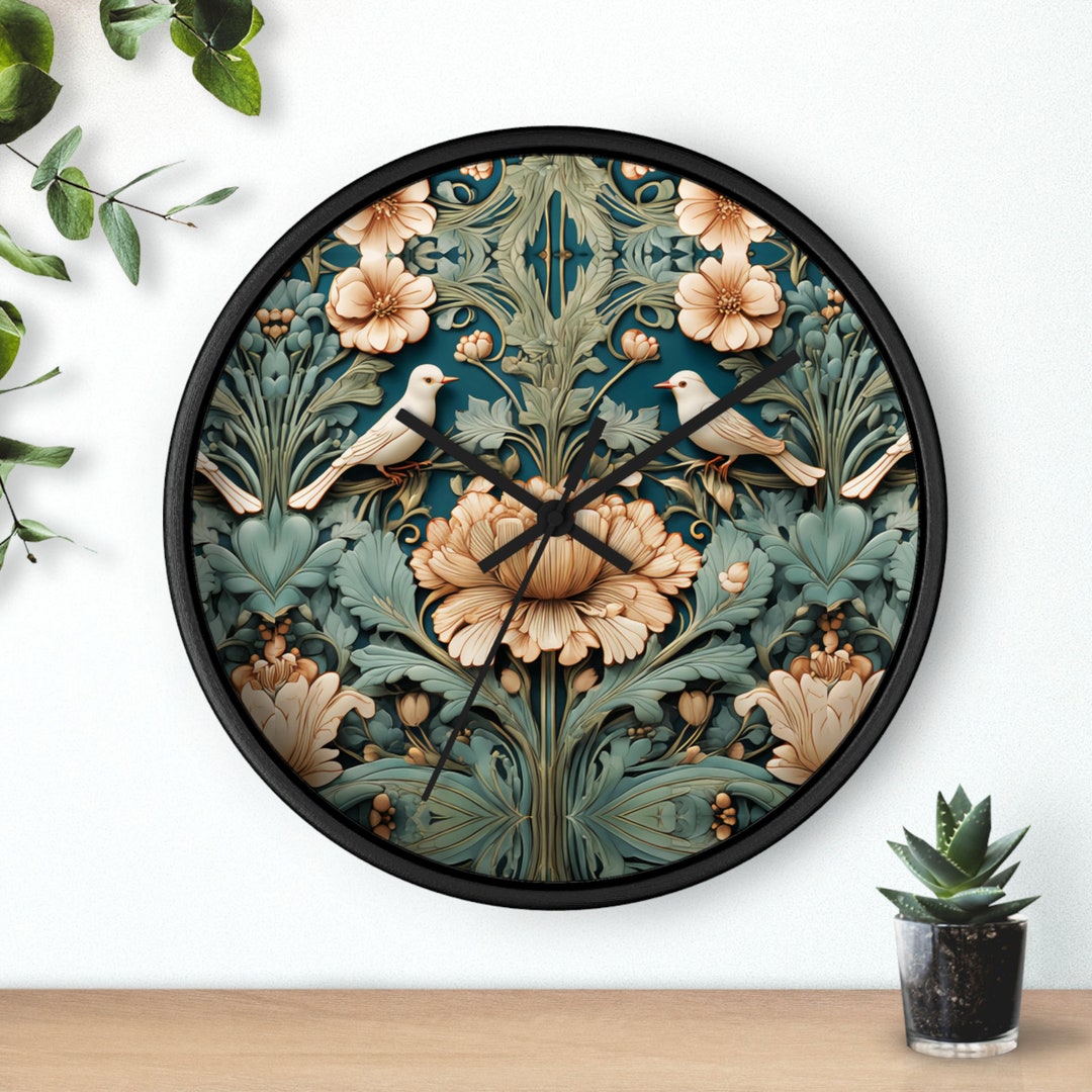 Cottagecore Wall Clock William Morris Inspired Birds Forestcore Unique ...