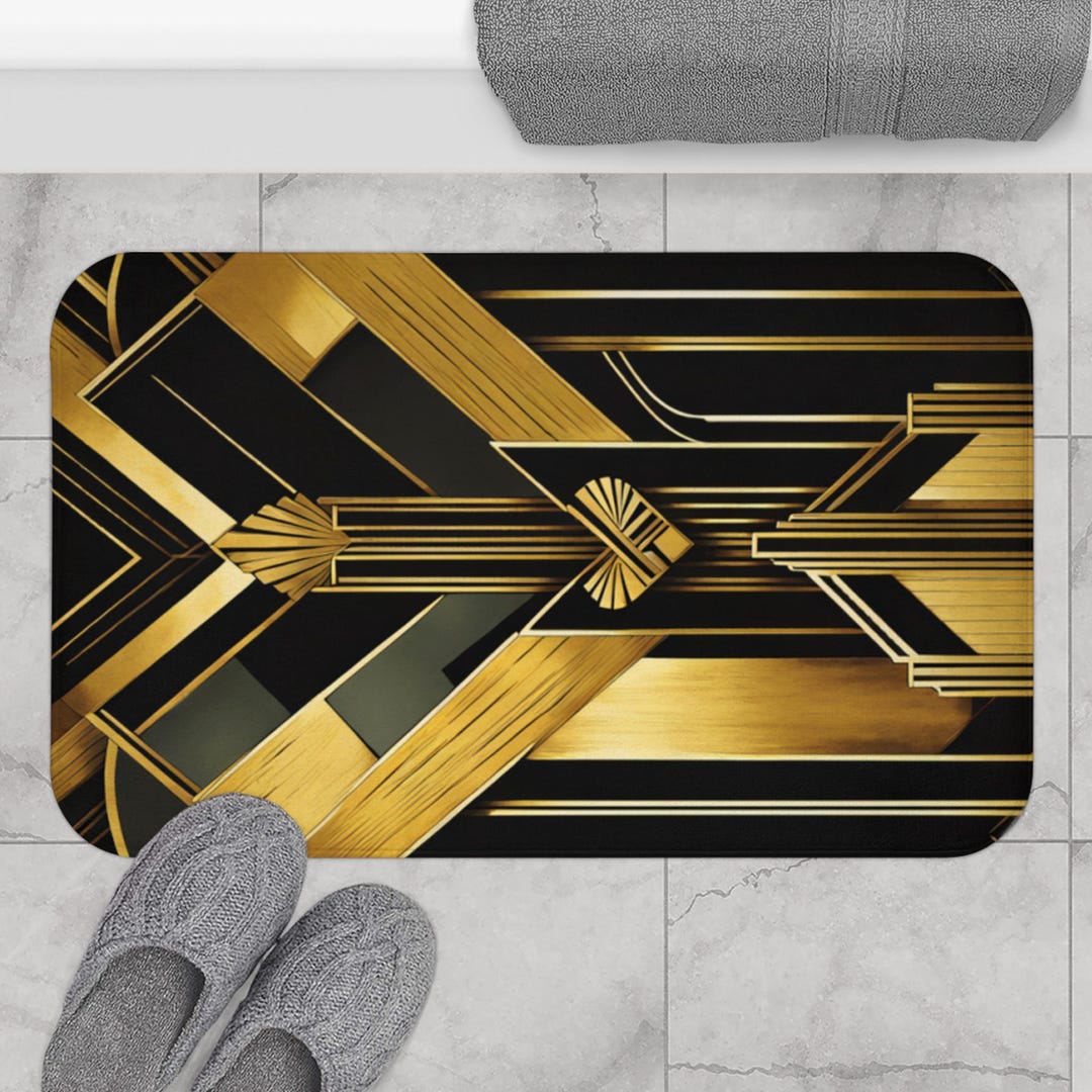 Gold Bath Mat Retro Gold Art Deco Bath Rug Gatsby Bathroom Home Bath ...