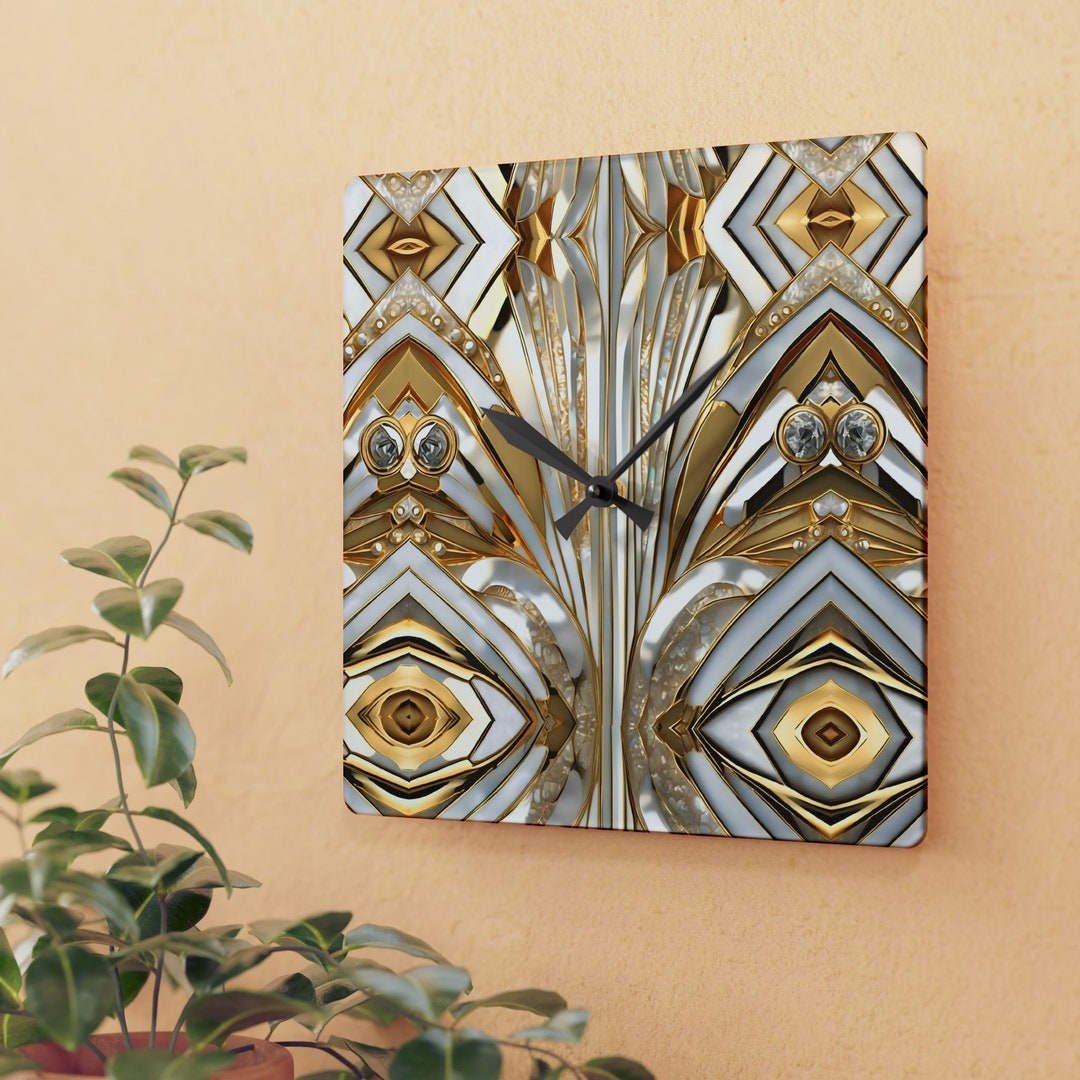 Silver Gray Gold Square Clock Gatsby Style Wall Clock Art Deco Black ...