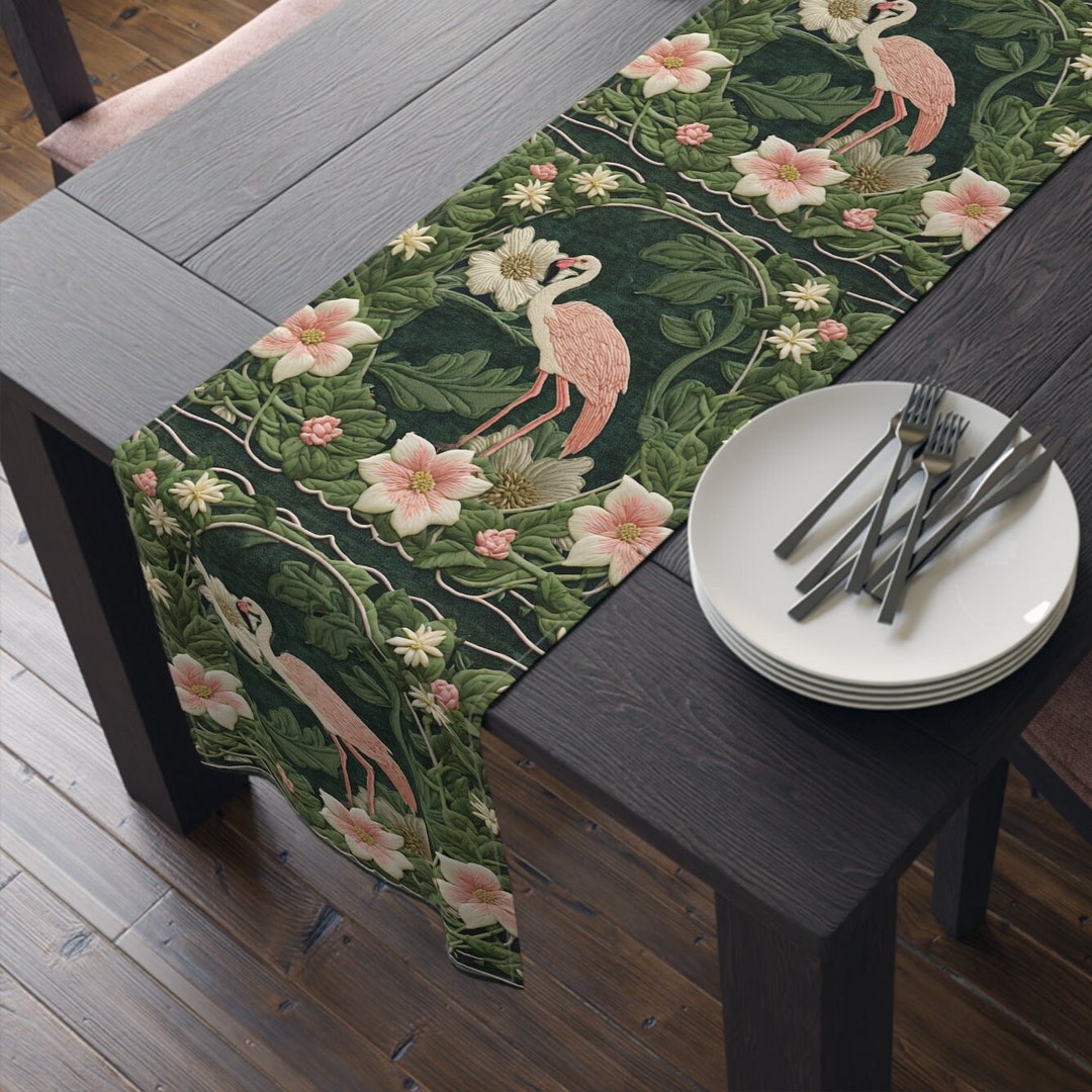 Flamingo Table Runner Cottagecore Art Nouveau Decor William Morris ...