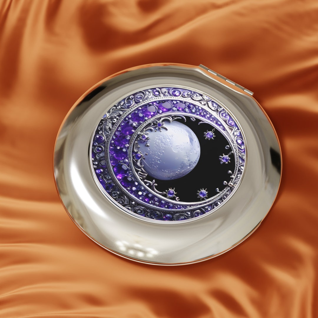 Purple Moon Compact Travel Mirror Celestial Stars Witchy Make up Pocket ...