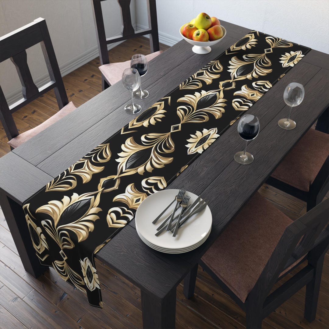 Art Deco Black Gold Table Runner Retro Style Gatsby Table Cloth Art ...