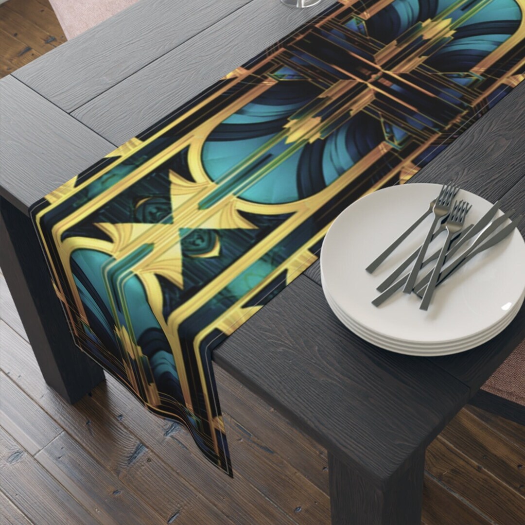 Art Deco Table Runner Cloth Blue Black Gatsby 1920s Style Inspired Home ...