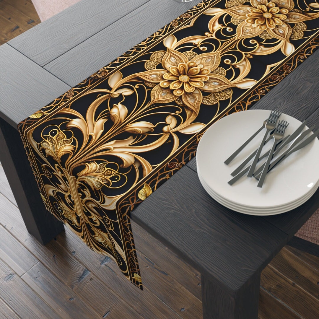 Table Runner Black Gold Art Nouveau Gatsby 1920s Style Home Decor Gold ...