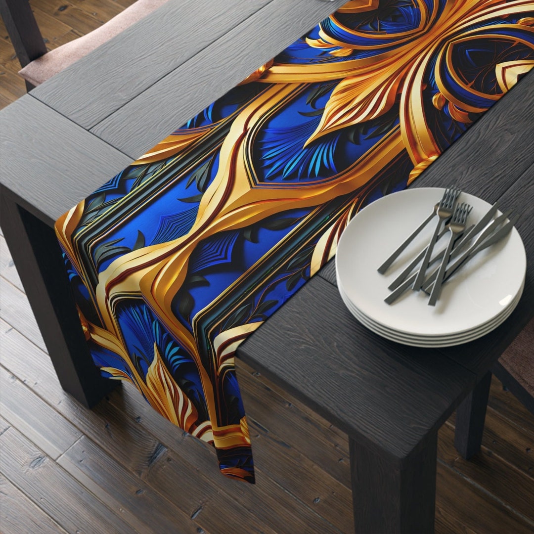 Blue Art Deco Table Runner Gold Gatsby Gold Table Cloth Art Deco 1920s ...
