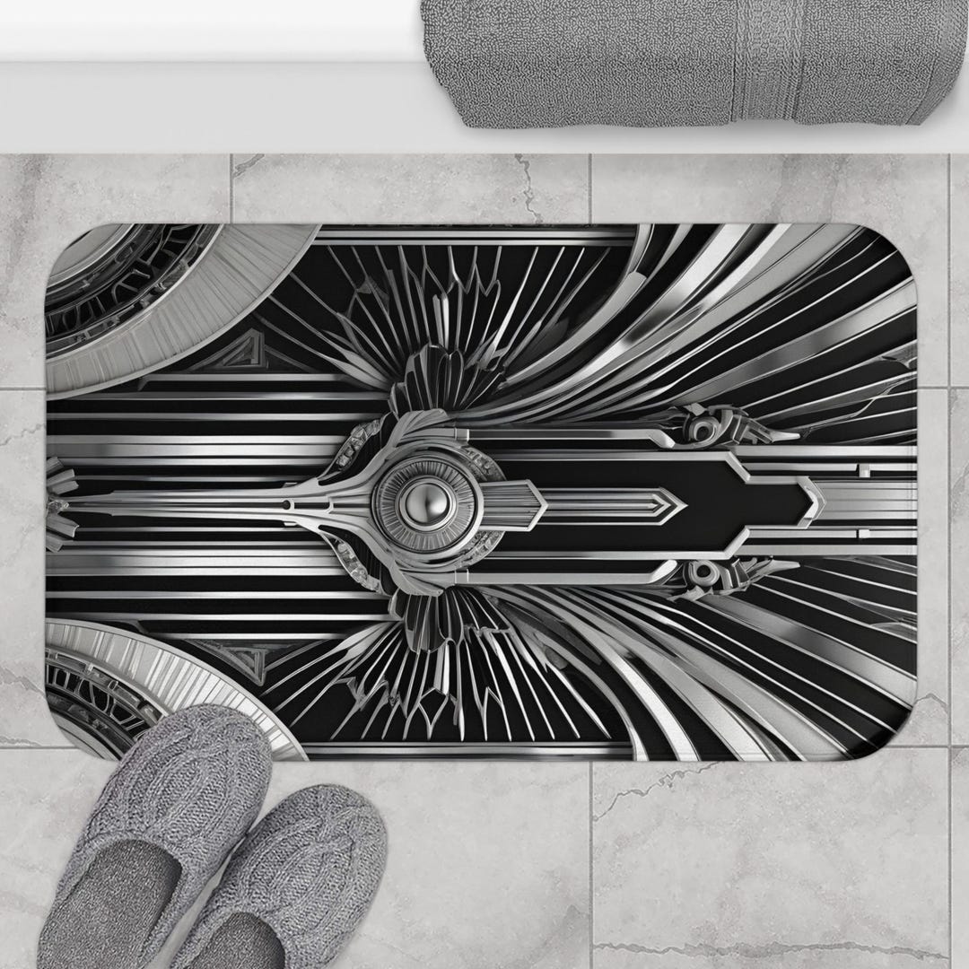 Gray Black Art Deco Bath Mat Faux Chrome Black Gatsby Bathroom Home ...