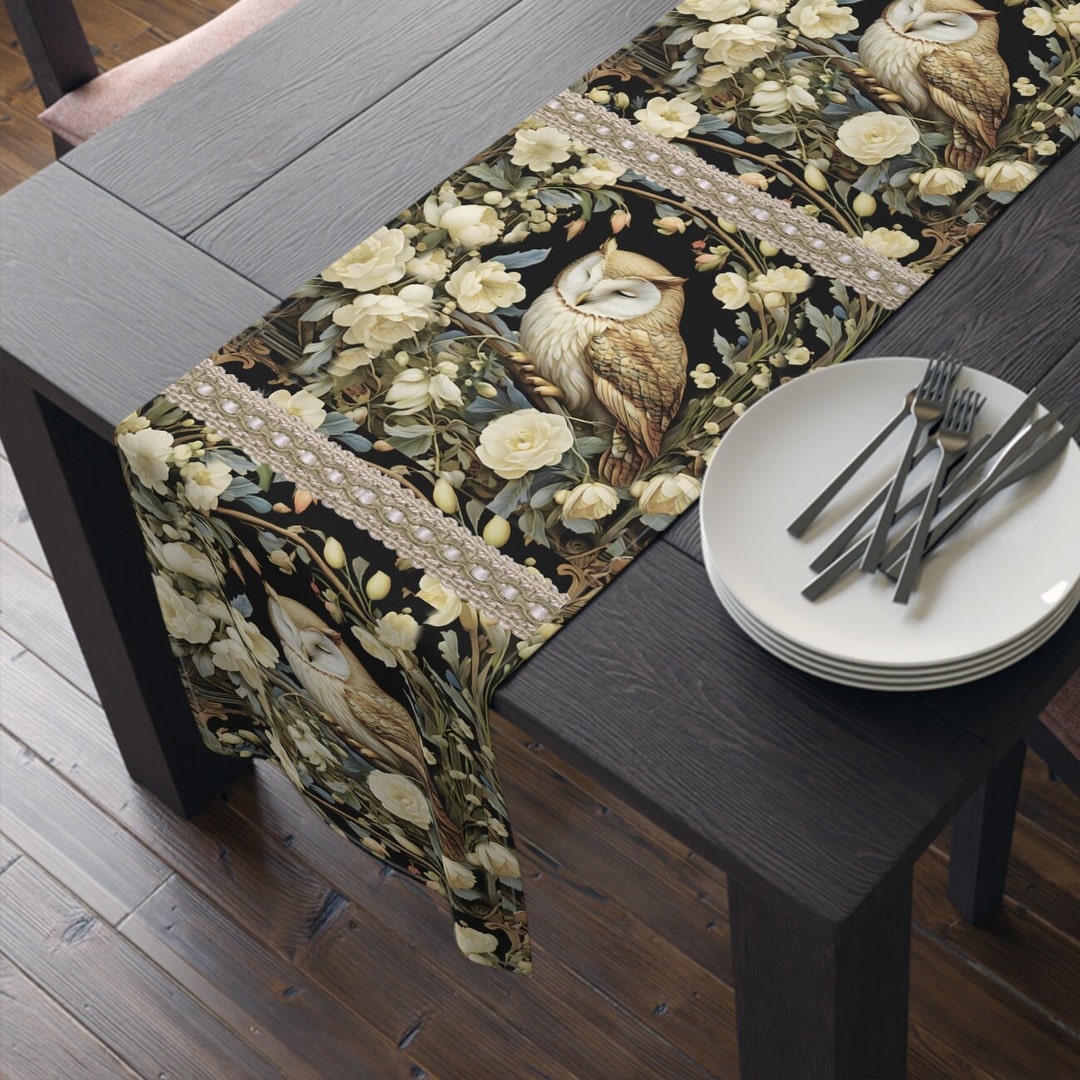 Sleeping Baby Owl Table Runner Cottagecore William Morris Inspired ...