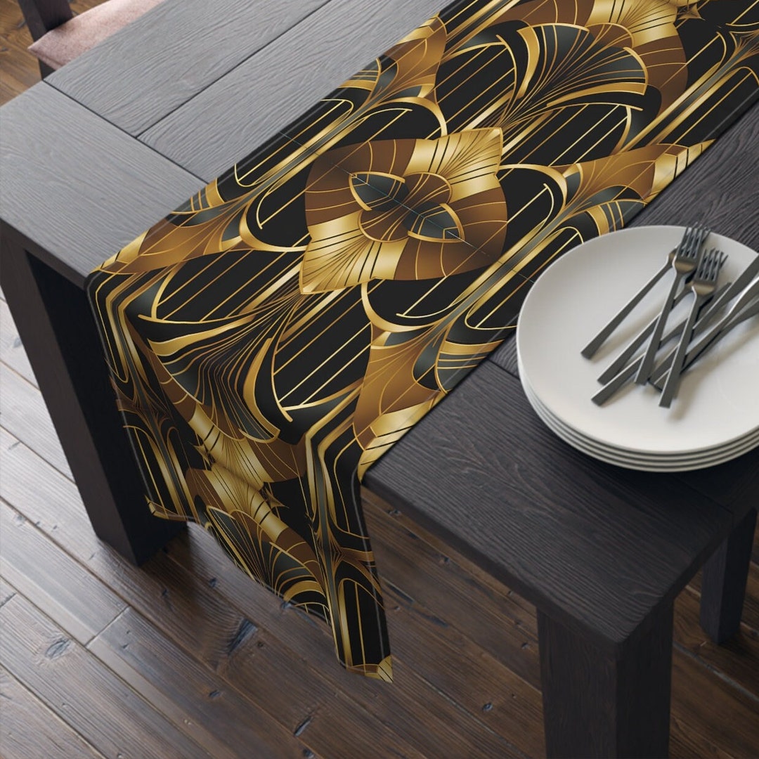 Gatsby Art Deco Black Gold Table Runner Elegant Art Nouveau Decor 1920s ...