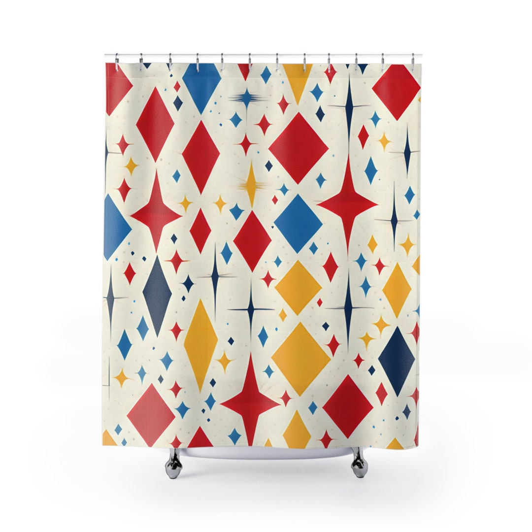 Retro Shower Curtain Mid Century Atomic Modern Bathroom Polyester Bold