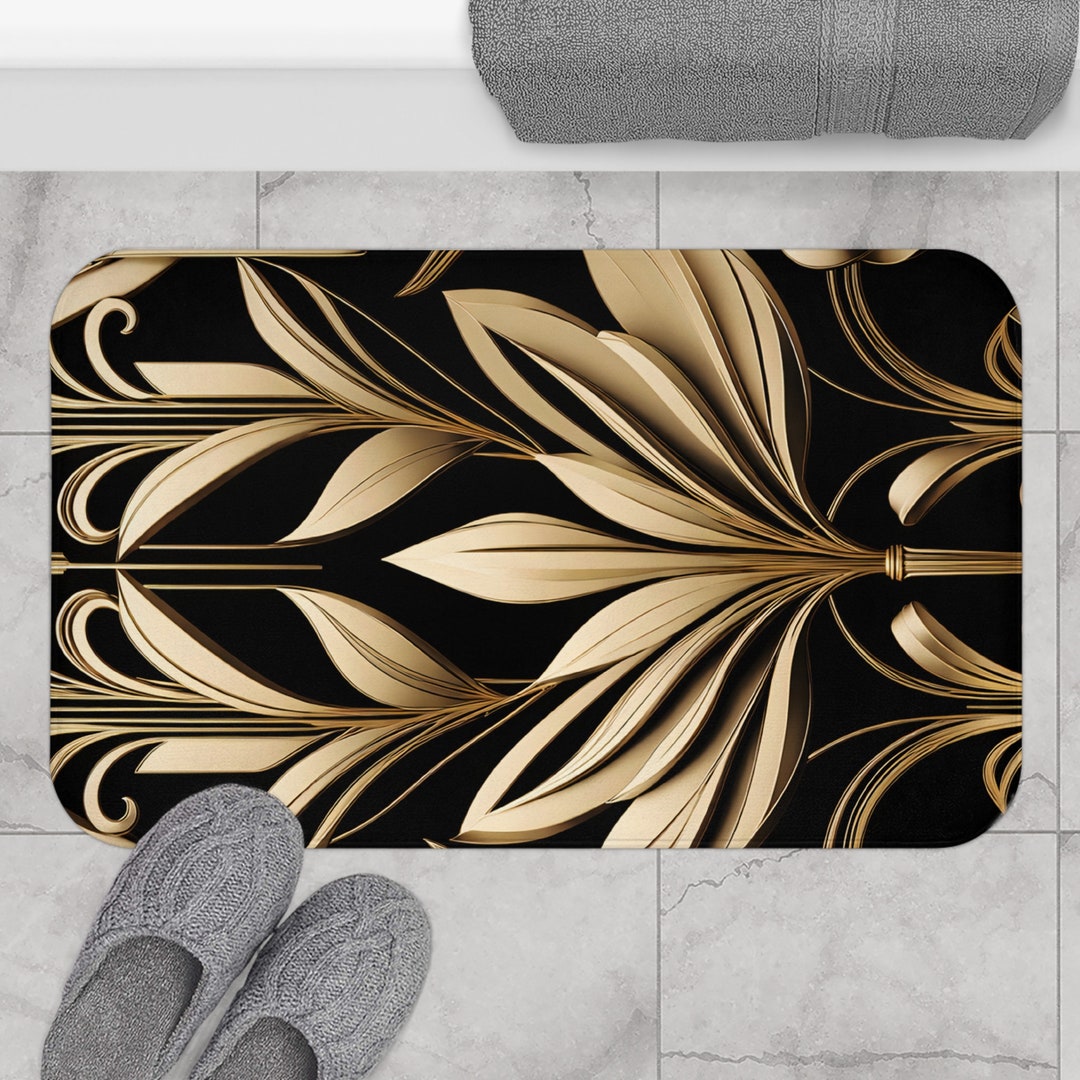 Gold Flower Art Deco Bath Mat Gatsby Bathroom Home Bath Decor Rug Home ...