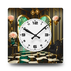 Art Deco Square Clock Gatsby Style Wall Clock Mid Century Decor Acrylic ...